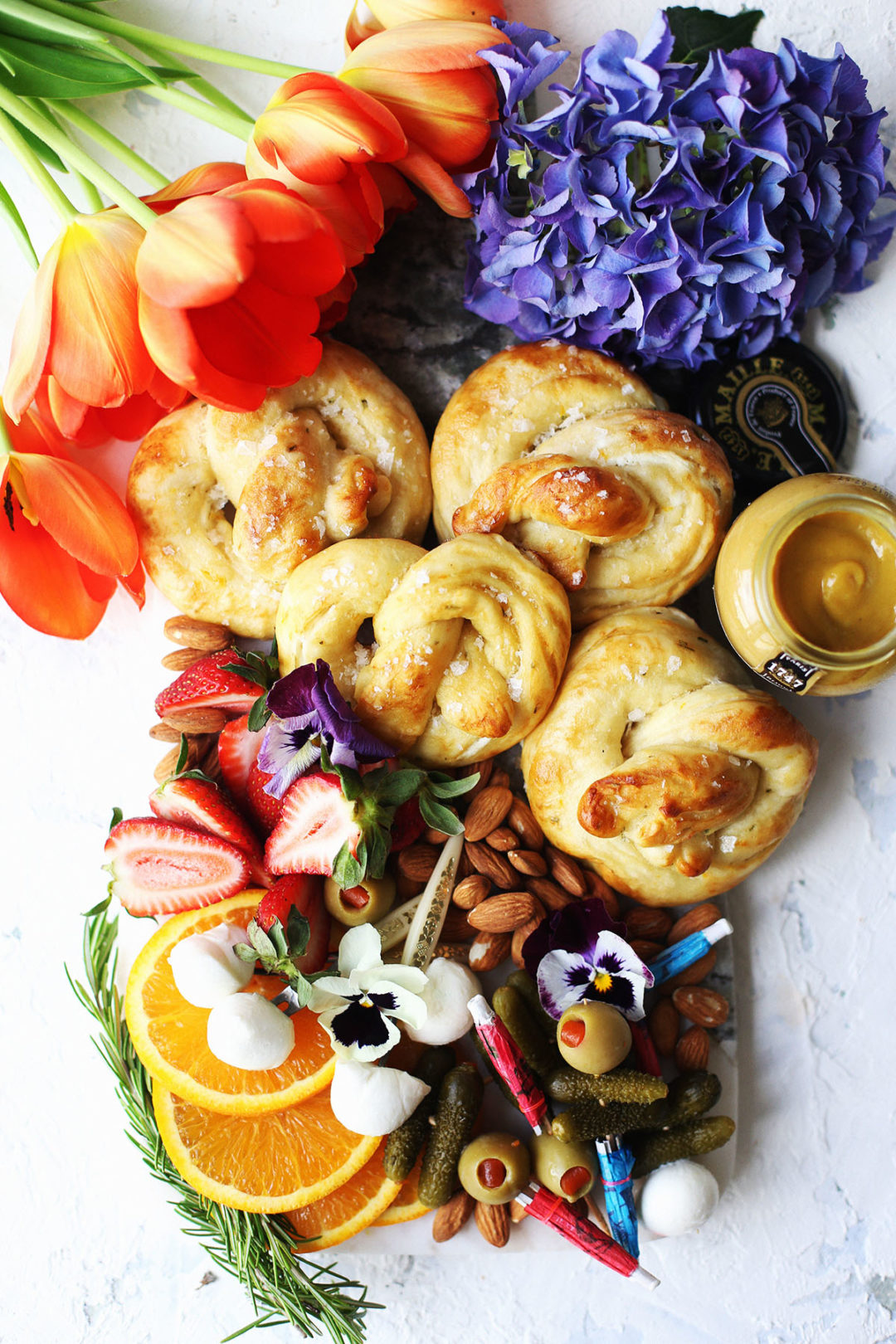 Rosemary Orange and Goat Cheese Stuffed Soft Pretzels